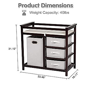Baby Changing Table - Changing Station with Laundry Hamper, 3 Storage Baskets, and Pad, Multi Storage Nursery Changing Table for Infants or Babies (Dark Brown)