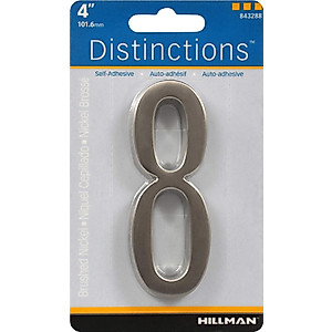 Distinctions Nickel, 8 Hillman 843288 4-Inch Die Cast Self-Adhesive House Address, Brushed, Number