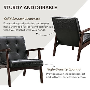 Bonzy Home Black Accent Chair,Faux Leather Mid Century Modern Chairs for Living Room, Upholstered Armchair Comfy Retro Bedroom Side Chair with Solid Wood Frame, Black