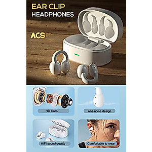 Ear-Clip Bone Conduction Headphones Bluetooth 5.3, Painless Wireless Open Ear Clip on Headphone,Waterproof Mini Sport Running Earring Earphone, Noise Cancelling/HiFi Quality/Long Battery Life