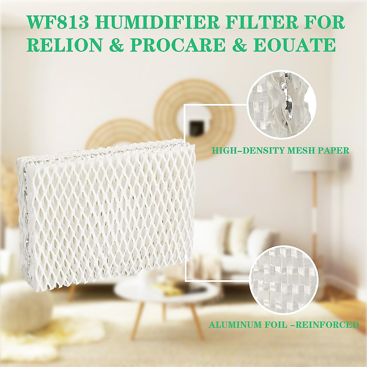 kakofaci WF813 Humidifier Filters Replacement Compatible with Equate EQWF813 PCWF813 Relion RCM832 RCM-832N Protec RWF813 EQ-2119-UL PCCM-832N Cool Mist Humidifiers Wick Filter - 6 Pack
