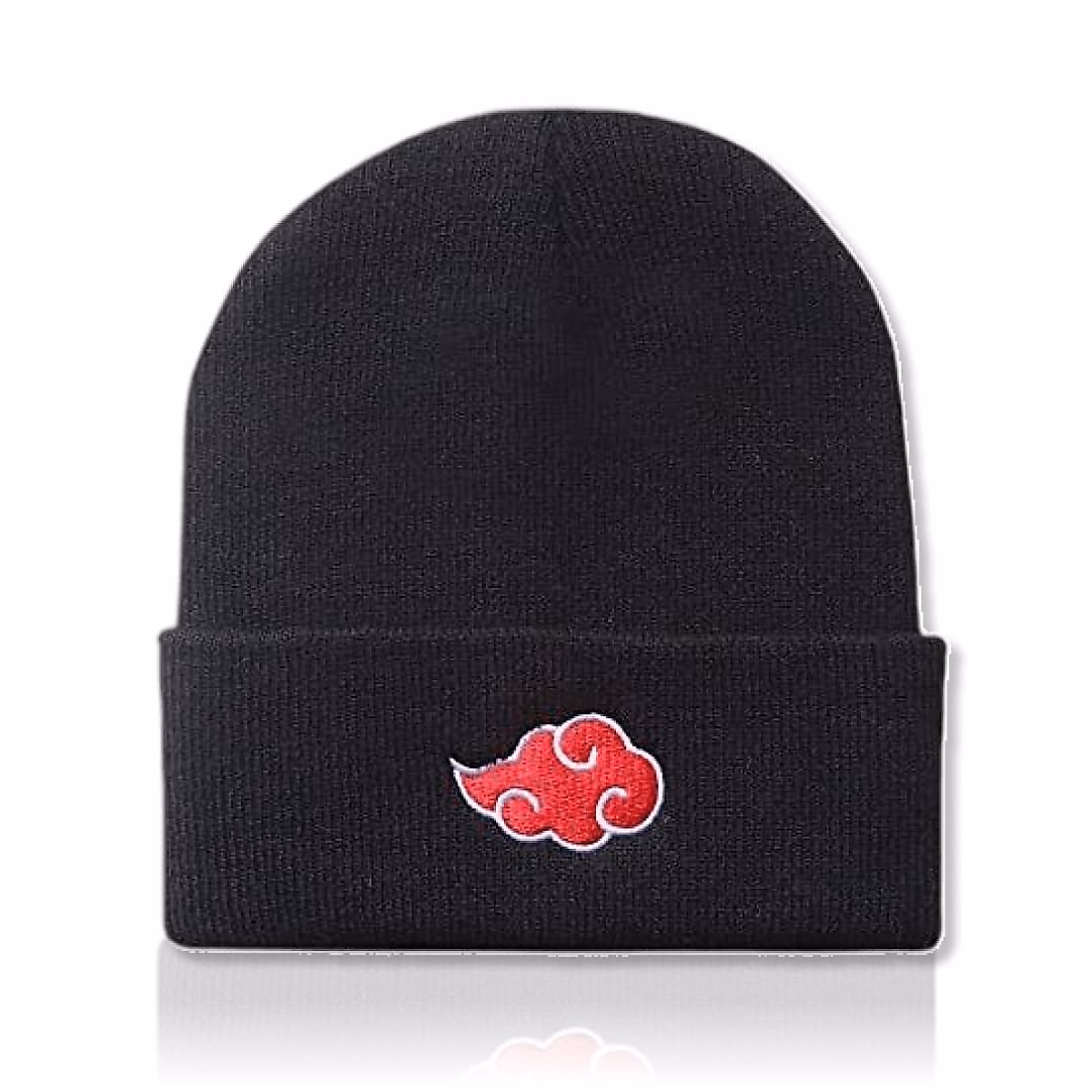 Anime Beanie Hat Winter Caps for Men and Womens Beanies, Cuffed Knit Graphic Beanie, Comfy and Soft Embroidered Anime Hat (Black Red)