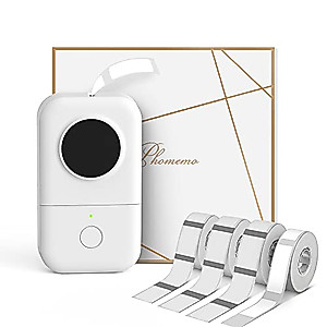 Phomemo D30 Label Maker Machine with 4 Tapes - Black on Clear, White Tape, Mini Bluetooth Label Printer, Portable Smart Phone Handheld Sticker Mini Labeler Inkless Rechargeable, BPA-Free