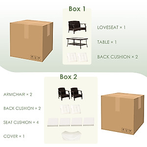 Tangkula 4 Pieces Outdoor Rattan Furniture Set, Patiojoy Outdoor Wicker Sofa Set with Tempered Glass Coffee Table, Loveseat, 2 Single Sofas, Sectional Sofa Set with Waterproof Cover