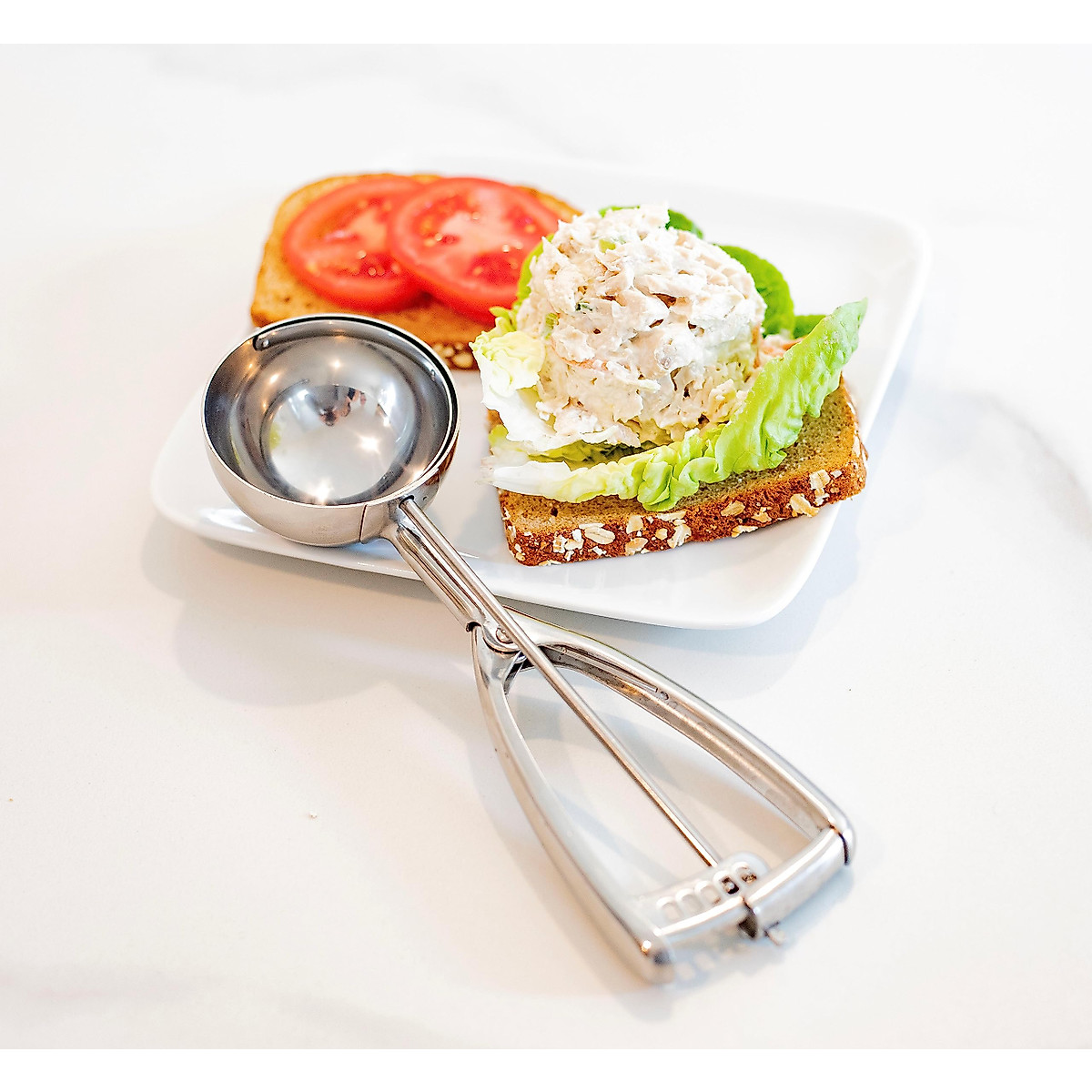 Jenaluca Jumbo Ice Cream Scoop - Cupcake Scoop and Muffin Scoop - Jumbo sized 18/8 Stainless Steel - #8 - ½ cup ice cream batter and portion scooper