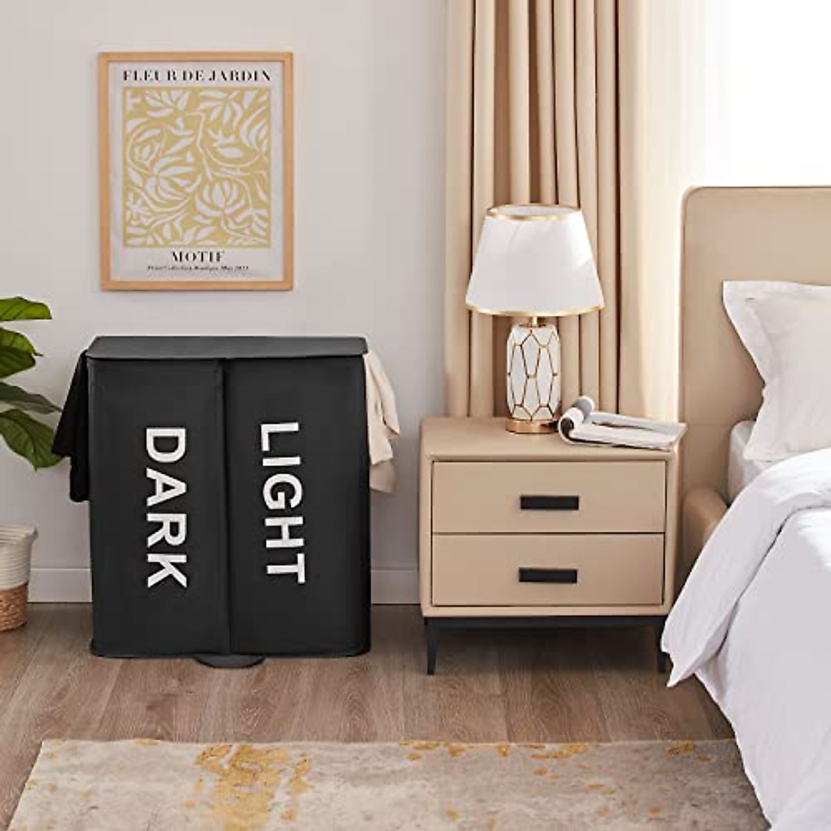 Lifewit 136L Double Laundry Hamper with Lid and Removable Laundry Bags, Large Divided Hamper, Collapsible 2 Section Laundry Basket with Handles for Bedroom, Bathroom, College Dorm, Laundry Room, Black
