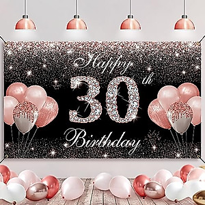 HTDZZI 30th Birthday Banner Backdrop Rose Gold, Happy 30th Birthday Decorations for Women, Fabulous 30 Years Birthday Party Yard Sign Photo Booth Props Decorations Supplies, Fabric
