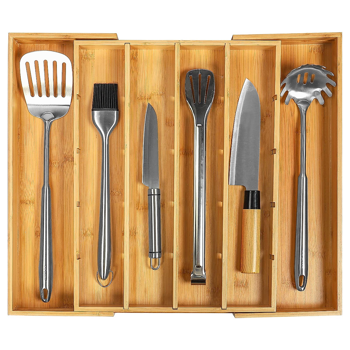 vioview Bamboo Kitchen Drawer Organizer, Adjustable Silverware Organizer with Removable Dividers, Utensil Organizer for Kitchen Drawers/Silverware Tray for Drawer in Kitchen, Bedroom, Living Room