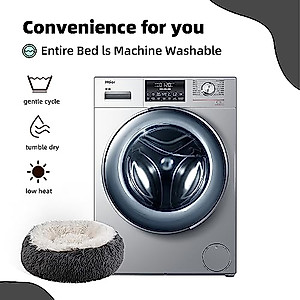 Something Different Calming Dog & Cat Bed, Anti-Anxiety Donut Cuddler Warming Cozy Soft Round Bed, Fluffy Faux Fur Plush Cushion Bed for Small Medium Dogs and Cats,24”,Dark Grey