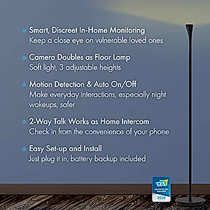 Panasonic HomeHawk FLOOR Home Monitoring HD Camera for Senior Care, Motion Detection Night Light, 2-way Talk, 24/7 Live View + Secure Recording, Alexa Compatible - KX-HNC850 (Black Satin)