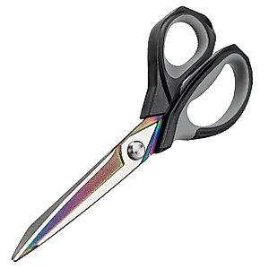 QMVESS Premium Fabric Scissors 9.5 Inch Heavy Duty Scissors All Purpose Titanium Coating Forged Stainless Steel Sewing Scissors, Ergonomic Comfort Grip Shears, for Fabric Leather Carpet (Black Gray)