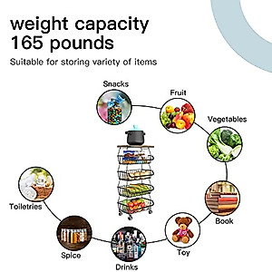 BEEY Vegetable Storage Rack with Wood Tabletop 5 Tier Stackable Storage Baskets with Wheels Vegetable Fruit Baskets Utility Cart Rack for Pantry,Garage