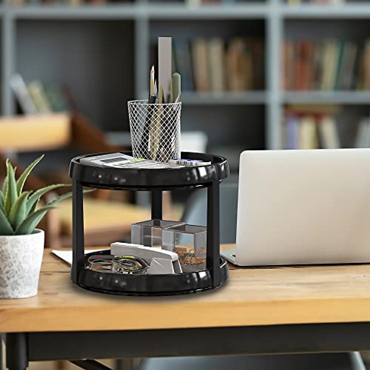 Simple Houseware 2 Tier Turntable Lazy Susan Multifunctional Organizer, Rustic Brown