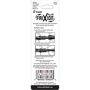 Pilot 77330 Frixion Gel Pen Refills.7mm, Medium Pt, 3/PK, Black