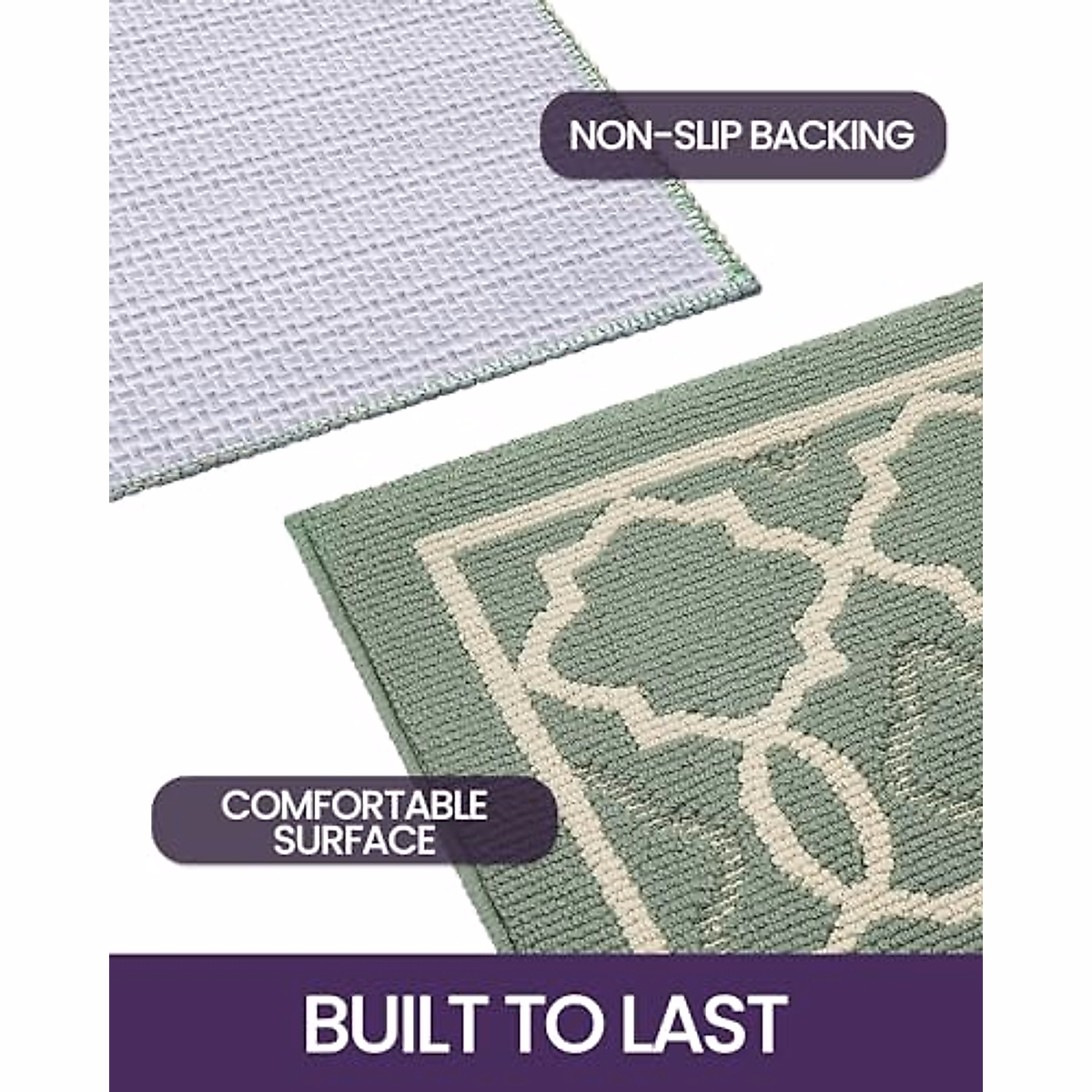 DEXI Door Mat 32x20, Non-Slip Low-Profile Entrance Mats, Absorbent Washable Front Back Doormats for Entryway, Inside Entry, High Traffic Areas, Green