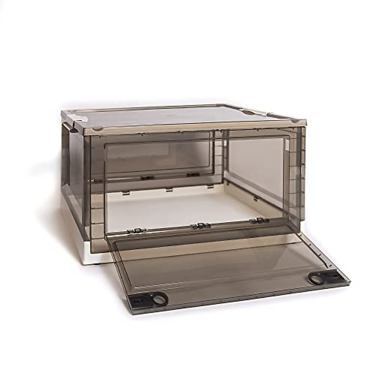 Best Home Fashion 2 packs LARGE Storage Bins Side Opening, Stackable Lid Collapsible, Foldable, Easy Tidy Up with Storage Box, Ideal for Home & Office Organization Storage Cube (Large, White)