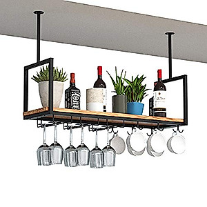 HZHKKP Ceiling Shelf Ceiling Wine Rack Wine Rack Hanging Wine Glass Racks Stemware Holder，Iron Solid Wood Ceiling Shelf，for Bars/Restaurants/Kitchens Storage Rack & Shelves (Size : 80 * 3