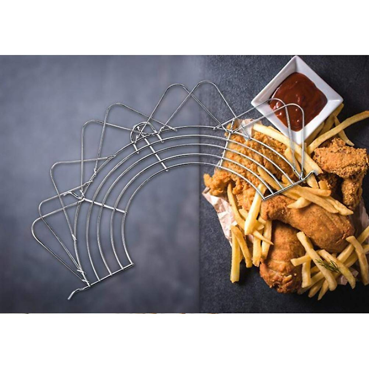 DOITOOL Barbeque Grill Stainless Steel Wok 2pcs Wok Ring Tempura Racks Semicircle Semicircle Steam Racks Fried Food Cooling Racks Strainers (34cm) Barbeque Grill Stainless Steel Frying Pan