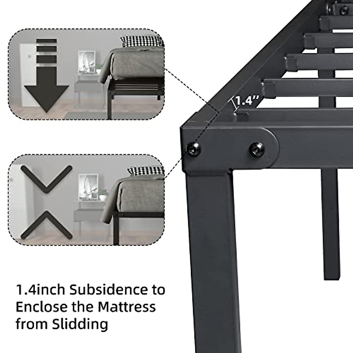 LUKIROYAL King Bed Frames - King Bed Frame No Box Spring Needed - King Size Platform Bed Frame with Safety Rounded Corners, Easy Assembly Bed Fram, Noiseless Storage Space Under, Black