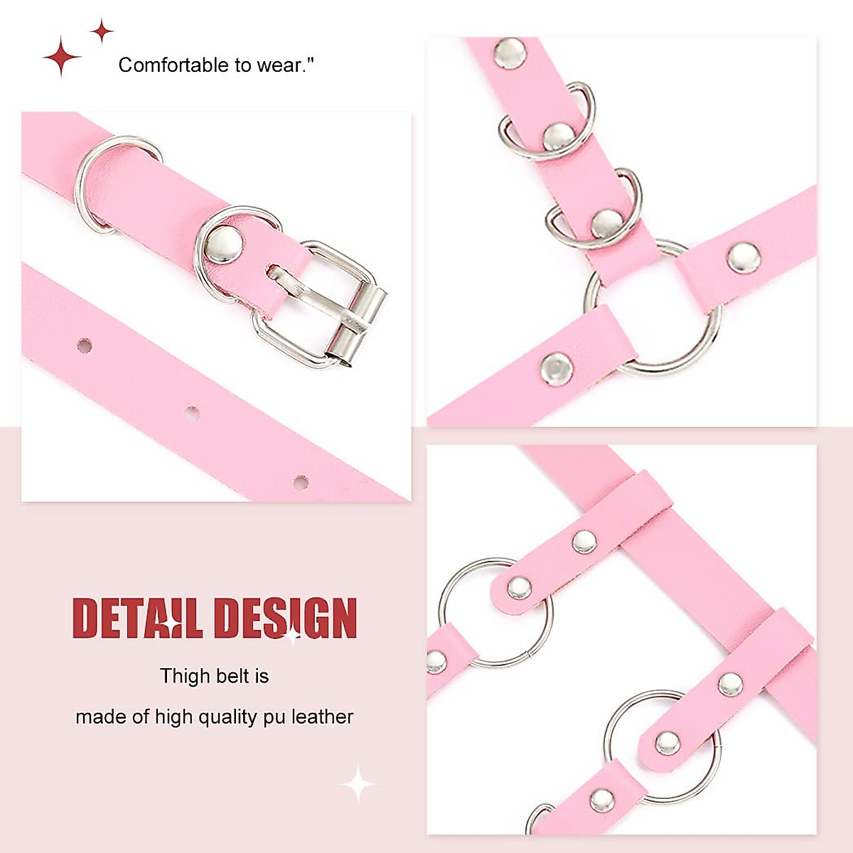 Cosydays Punk Leg Waist Belt Leather Thigh Waist Chain Ring Goth Leg Garter Belt Party Rave Outfits Body Chain Accessoires for Women and Girls (Pink)