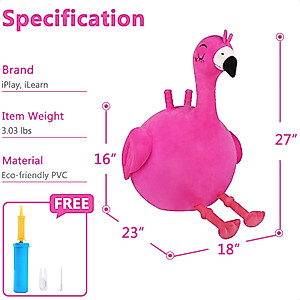 iPlay, iLearn Bouncy Pals Kids Flamingo Hopper Ball, Inflatable Bouncing Animal Hopping Toys, Pink Plush Ride on Bouncer, Outdoor Indoor Active Jumping, Birthday Gift for 3 4 5 6 Year Old Girl Toddler
