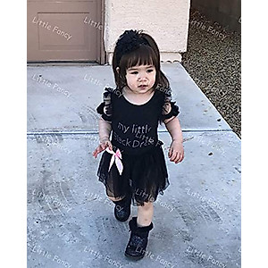 Newborn Bodysuit Baby Girls My Little Black Dress Ruffle Sleeveless Tulle Skirt (0-3 Months)