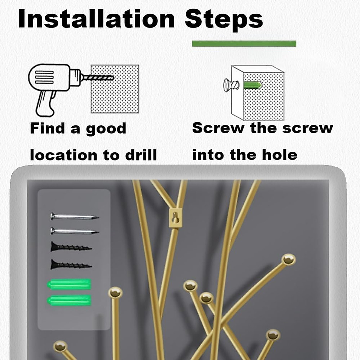 NOLLAM Coat Hooks Coat Hanger Wall Mount Metal Vertical Tree Branch Hat Rack Modern Wall Coat Tree Floating Coat Hook for Entryway Bedroom Bag Hat Rack, 80x31x14cm, Gold