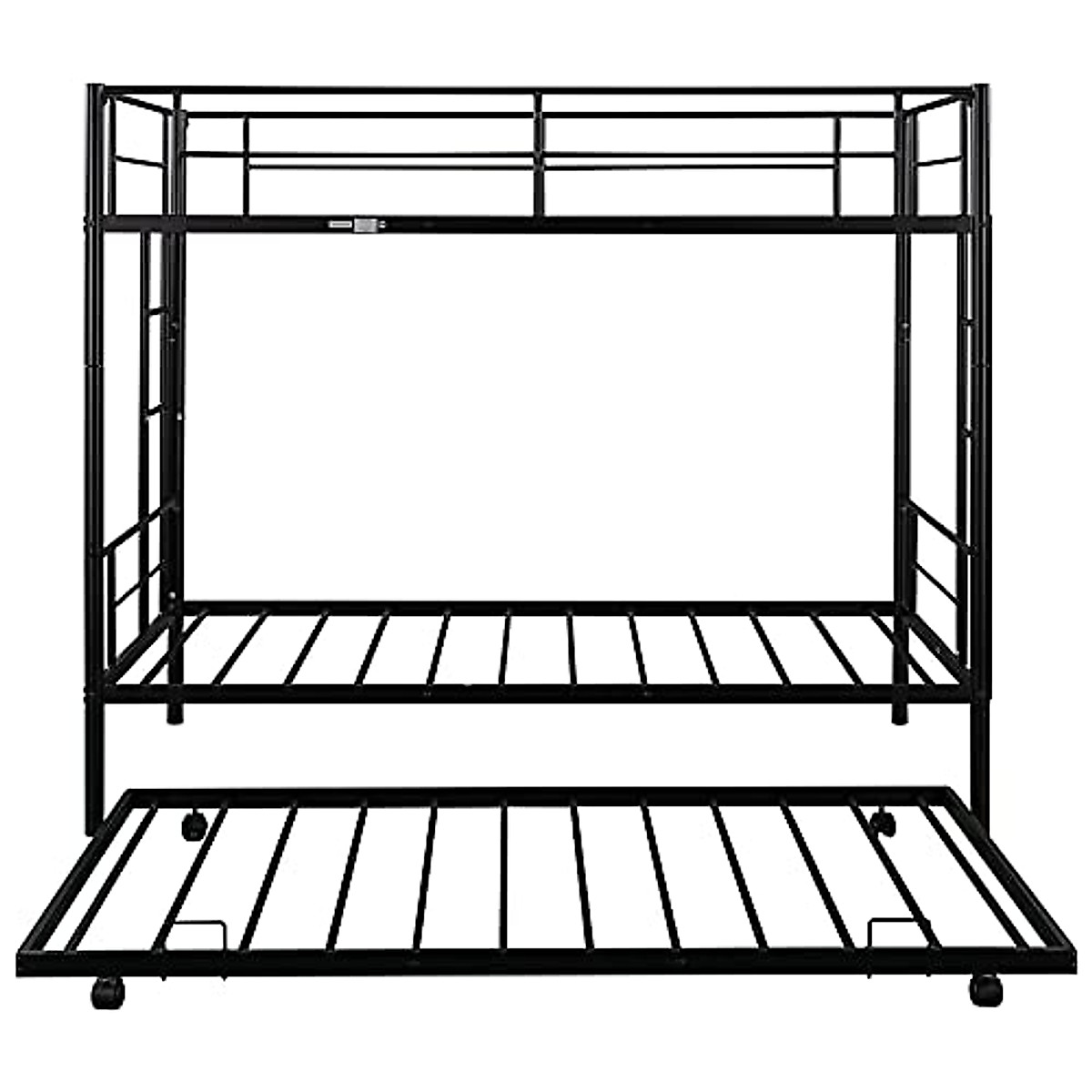 CALABASH Twin Over Twin Metal Bunk Bed with Trundle Heavy Duty Twin Size Metal Bunk Beds Frame with 2 Side Ladders Convertible Bunkbed with Safety Guard Rails,No Box Spring Needed (Black)