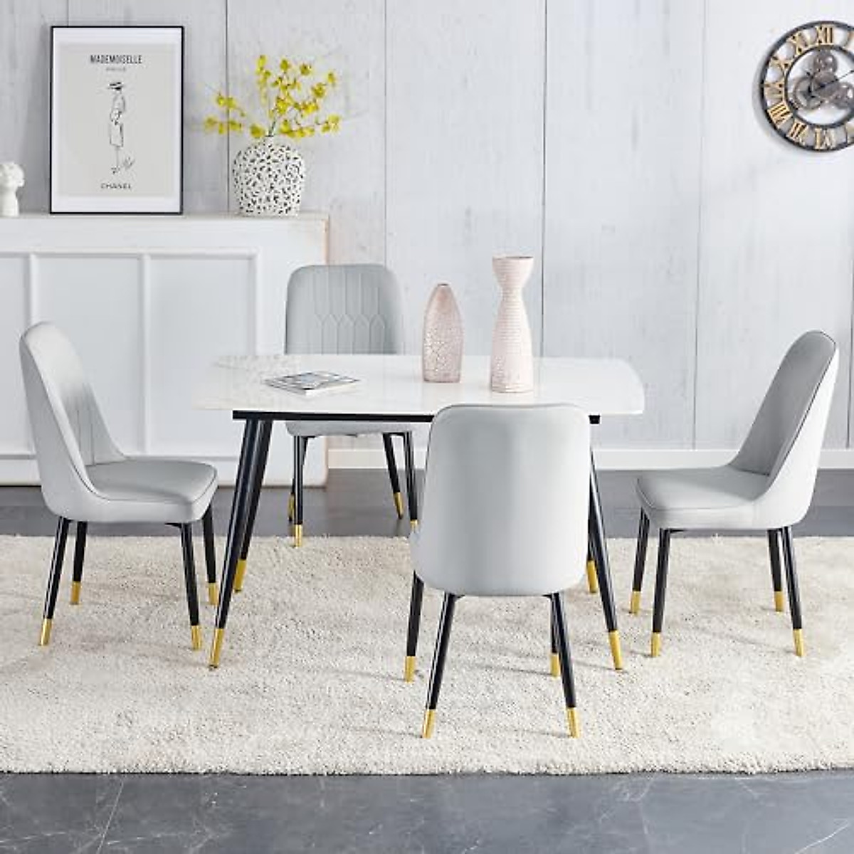 Maotifeys 5 Piece Dining Table Set for 4 Modern Sintered Stone Marble Dining Table Set for 4 People, Oval Faux Marble Kitchen Table and 4 Leather Upholstered Dining Chairs, 50" W x 30" D x 30" H
