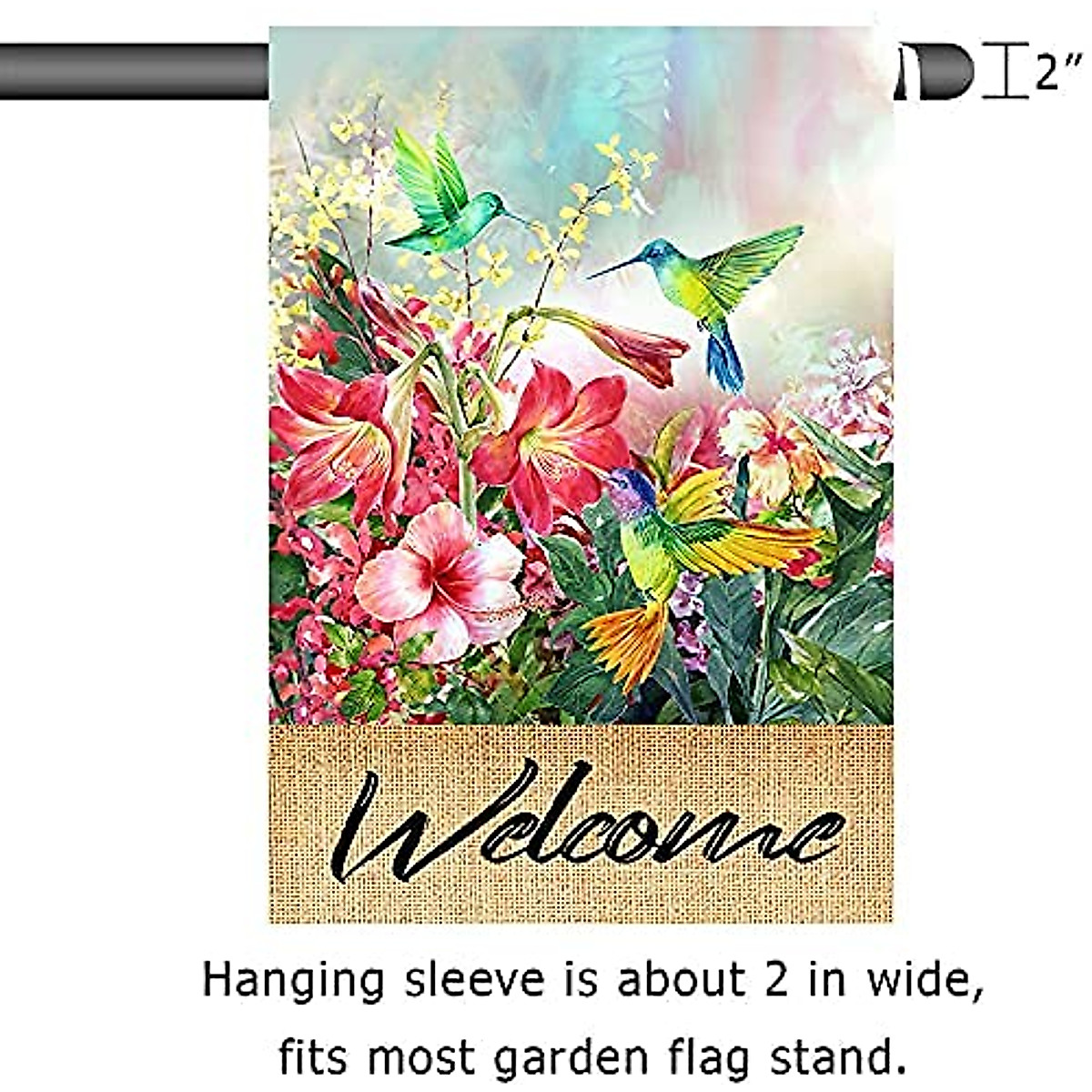 Hummingbird Garden Flag Spring Hibiscus Flower Summer Garden Flags 12x18 Double Sided Welcome Flag Home Outdoor Patio Yard Lawn Decor