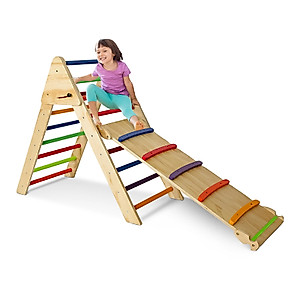 Babion Pikler Triangle Set, 2-in-1 Toddler Climbing Toys Indoor, Indoor Playground Climbing Toys for Toddlers, Indoor Jungle Gym, Montessori Climbing Set with Triangle & Ramp