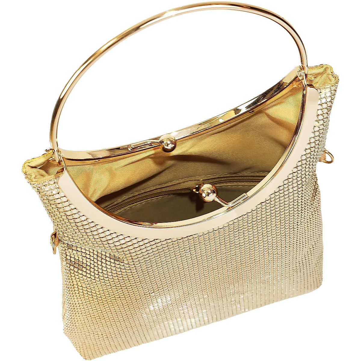 Venoline Clutch Purses for Women with Top Handle Mesh Circular Evening Sparkly Crossbody Handbag Party Prom Wedding Gold