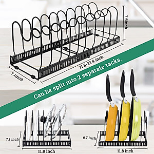 Expandable Pot and Pan Organizers for Cabinet Pot Lid Organizer Pot Rack with 10 Adjustable Dividers Pots Lid Holder Kitchen Pantry Bakeware Organizer and Storage (White)