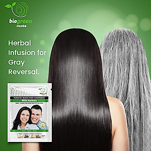 BIOGREEN ROOTS Ammonia-Free Herbal Hair Shampoo - Effectively Covers Gray Hair for Men and Women - Natural Color and Herbal Nourishment - No Stain on Skin - Natural Black (10 sachets x 25 ml)