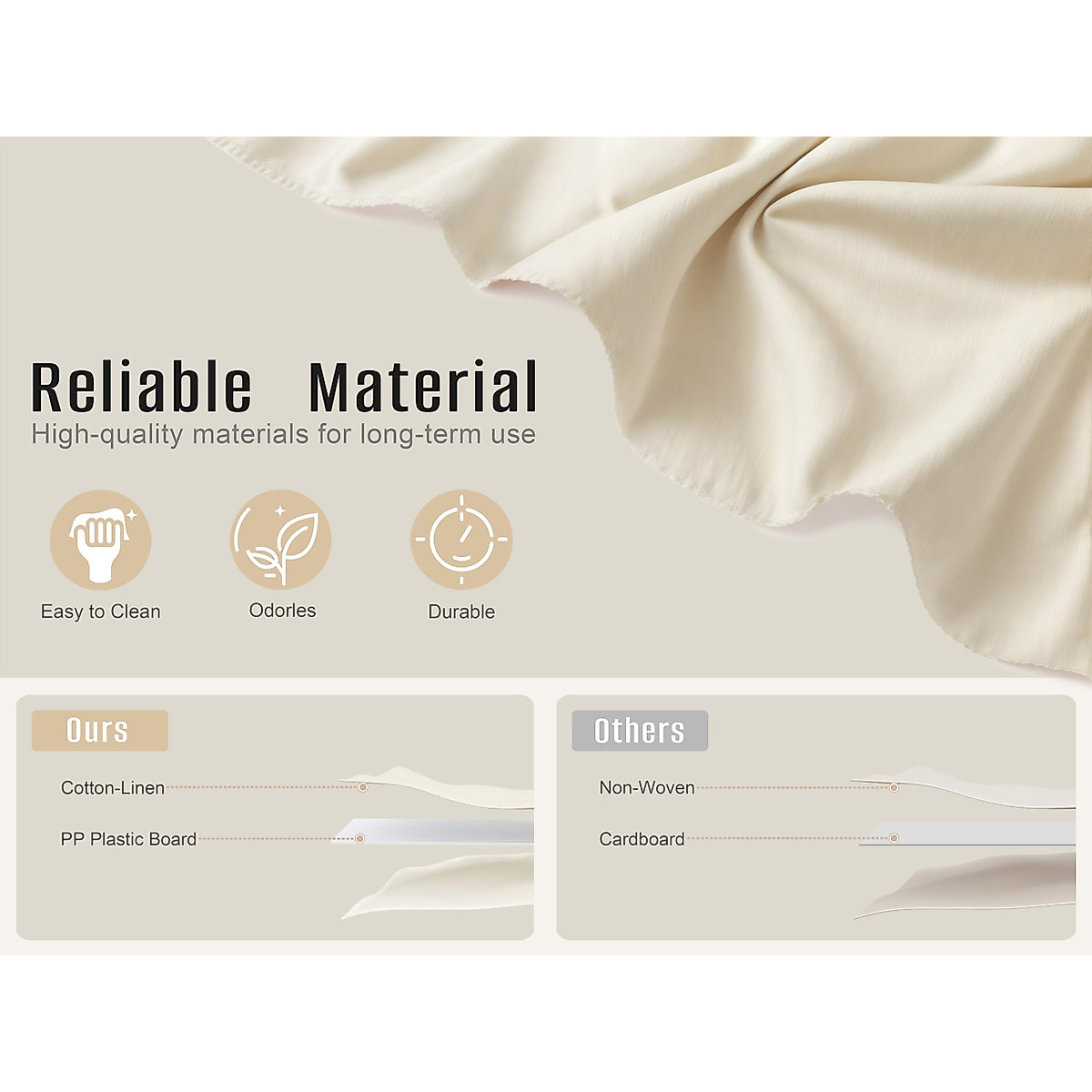 LayerSpace 3 Pack Fabric Storage Bins for Shelves | 14¾" L*10¼" W*8" H Closet Storage Bins | Collapsible Storage Bins for Organization | Linen Clothes Storage Bins | White & Ivory