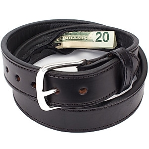 Hidden Money Pocket Travel Leather Belt (Size 38, Black)