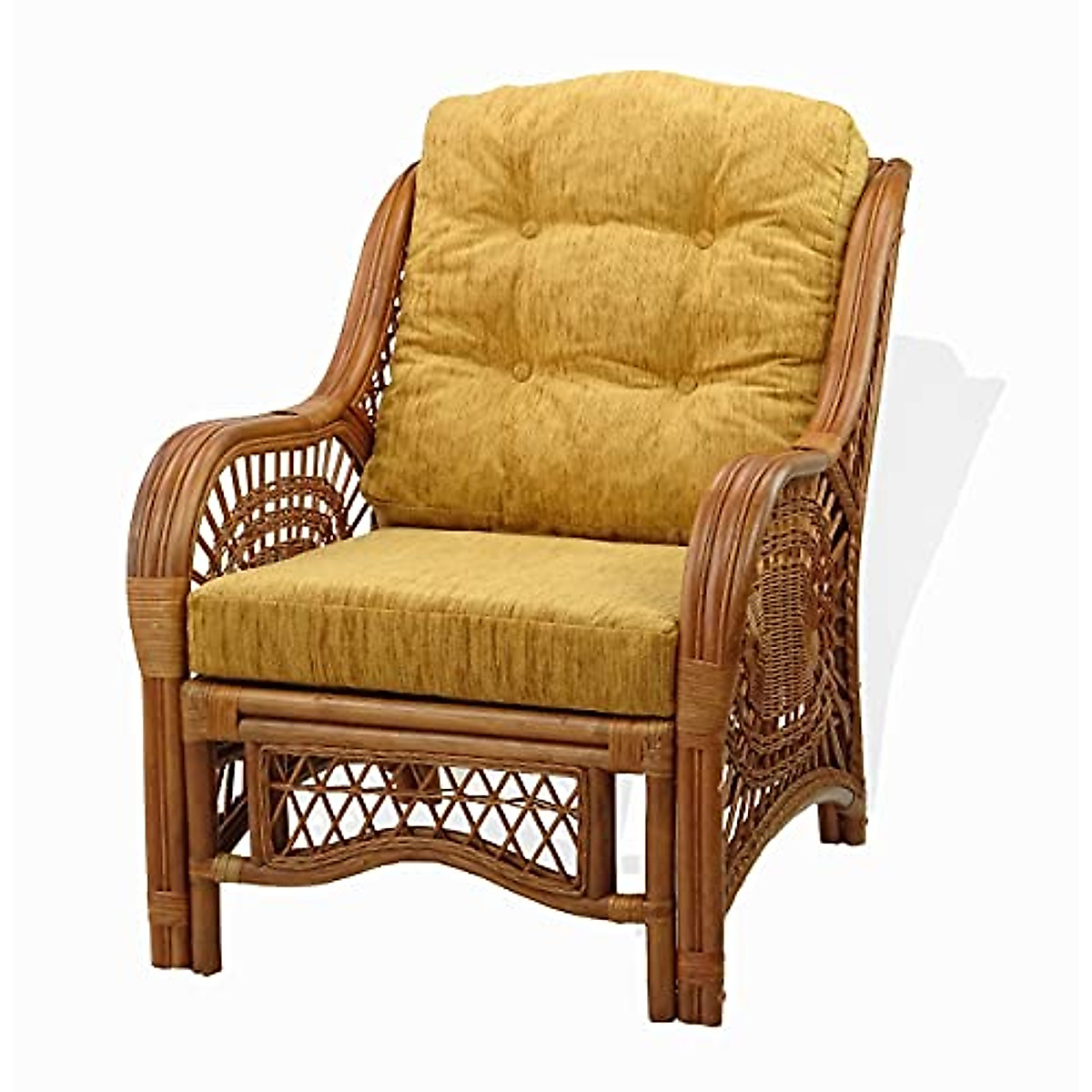 SK New Interiors Malibu Lounge Living Accent Armchair Natural Rattan Wicker Handmade Design with Light Brown Cushion, Colonial