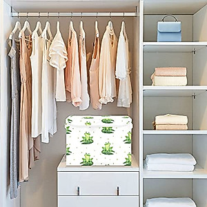 DOMIKING Frog Large Storage Bin with Lid Collapsible Shelf Baskets Box with Handles Storage Cube for Shelves Cabinet Nursery Drawer