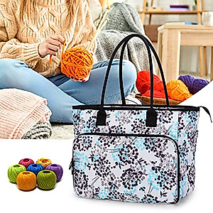 CURMIO Yarn Storage Bag, Knitting Bag for WIP Project, Crochet Hooks, Knitting Needles(up to 14"/35.5cm) and Yarn Skeins, Dandelion(Bag Only)