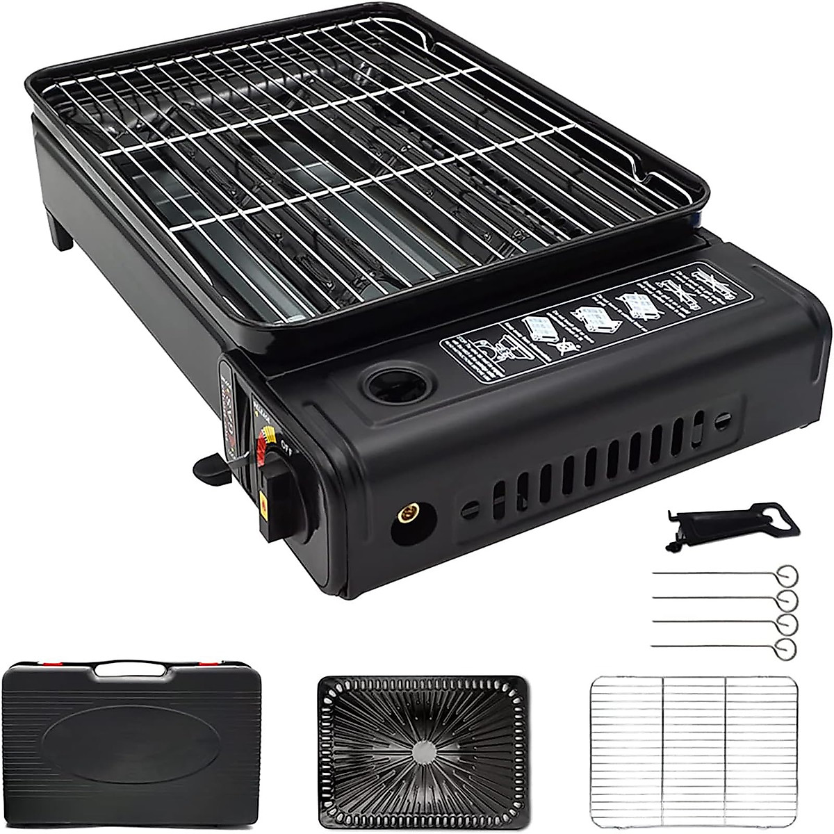 YINMANQ Gas Grill Portable Butane Stove, tabletop BBQ Grill, Korean bbq Grill for Outdoor Cooking Camping or Tailgating | Fried Roasted Cooking With Carry Case|Stainless Steel Griddle…