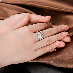 Gemsme 18K White Gold Plated Two-in-One Wedding Engagement Eternity Rings Halo Cubic Zirconia Bridal Rings Set 6