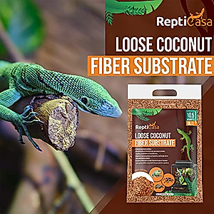 ReptiCasa Loose Coconut Substrate Husk Fibers, 10.5 Quarts Bag, Clean Natural Terrarium Bedding for Reptiles, Amphibians, or Invertebrates, Waste, Liquid and Odor Absorbent