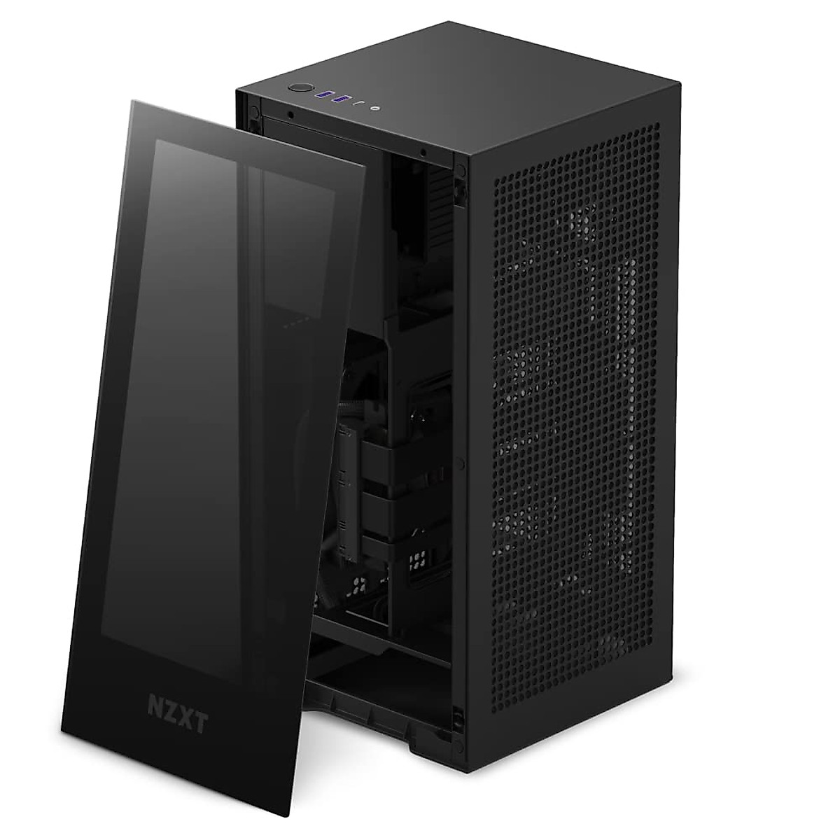 NZXT H1 Version 2 - CS-H11BB-US - Small Form-Factor ITX Case - Dual Chamber Airflow - Tinted Tempered Glass Front Panel - 140mm Liquid Cooler - SFX 750W 80+ Gold PSU - PCIe Gen4 Riser - Black