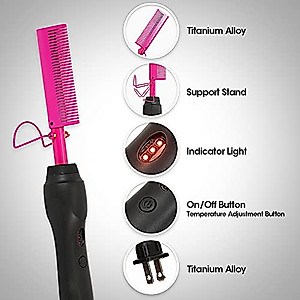 Electric Hot Comb for Wigs, Straightening Comb, Plug-In Hair Straightener for Black Hair