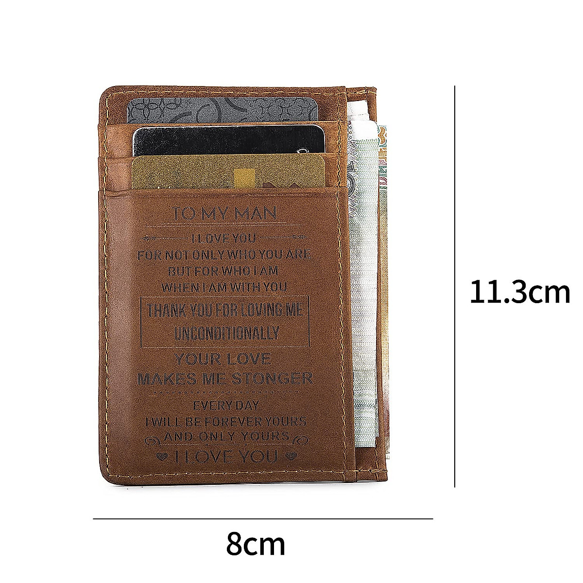 Engraved Minimalist Front Pocket RFID Blocking Wallets for Men&Women Mini Credit Card Holder Purse Thin Genuine Leather Brown Gift for Birthday, Anniversary or New Year - To My Daughter from Mom