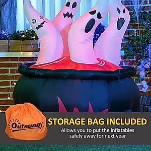 Outsunny 4ft Halloween Inflatables Outdoor Decrations White Ghosts in Red Cauldron, Blow Up LED Yard Decor for Garden, Lawn, Party, Holiday