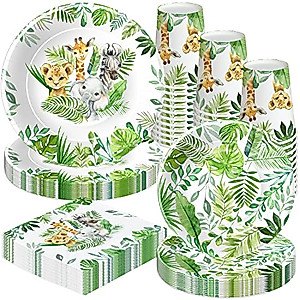 HIPVVILD Safari Jungle Theme Party Supplies For Boys - Jungle Safari Birthday Baby Shower Decorations Tableware Include 9" Party Plates, 7" Plate, Cups, Napkins, Safari Party Decorations | Serve 48