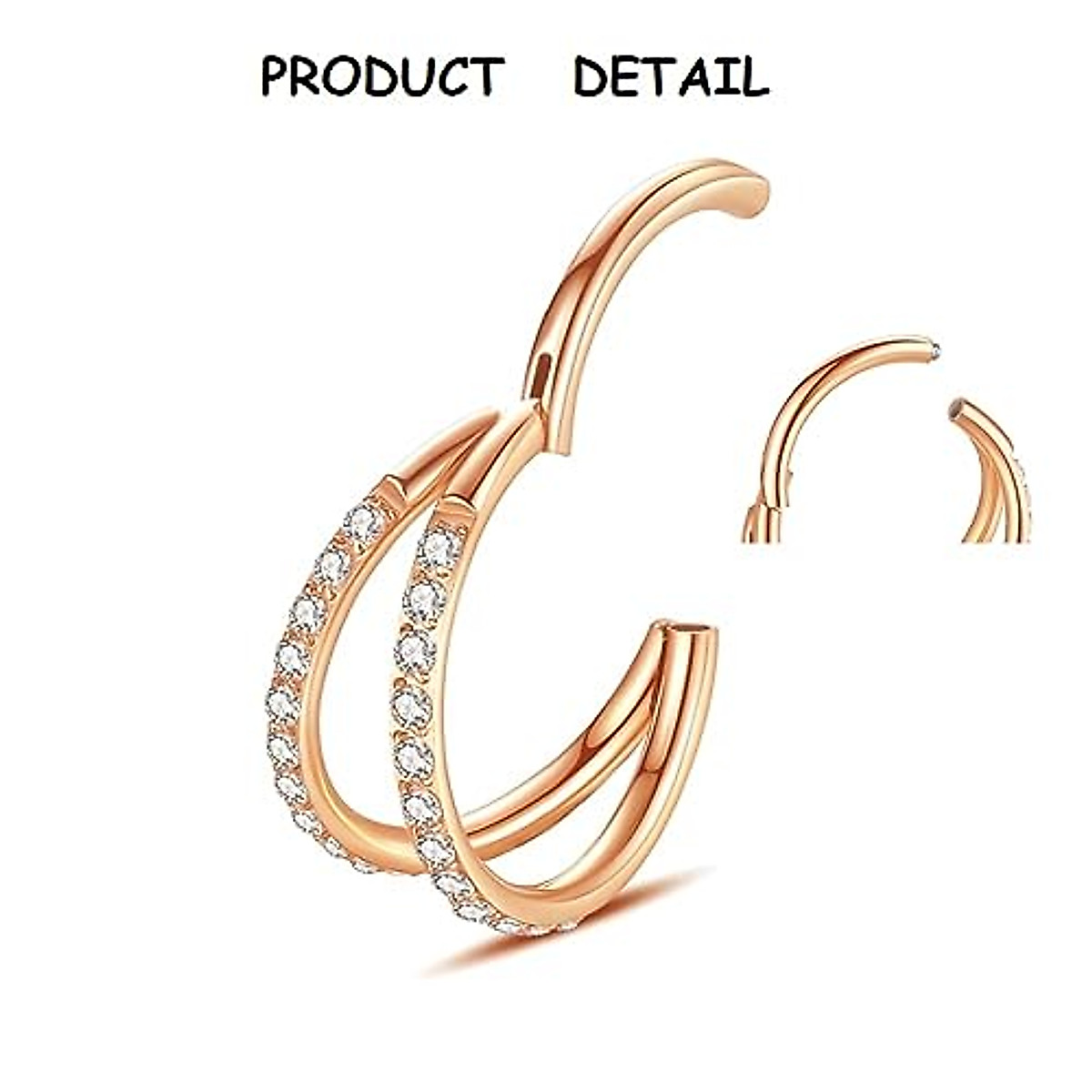 Yaoyaoyors 14G(1.6MM) Silver 10mm Hinged Nose Ring Hoop Double Open Ring Diamonds Septum Piercing Jewelry Cartilage Earrings Stainless Steel Helix Daith Lip Ring with Shiny Clear CZ