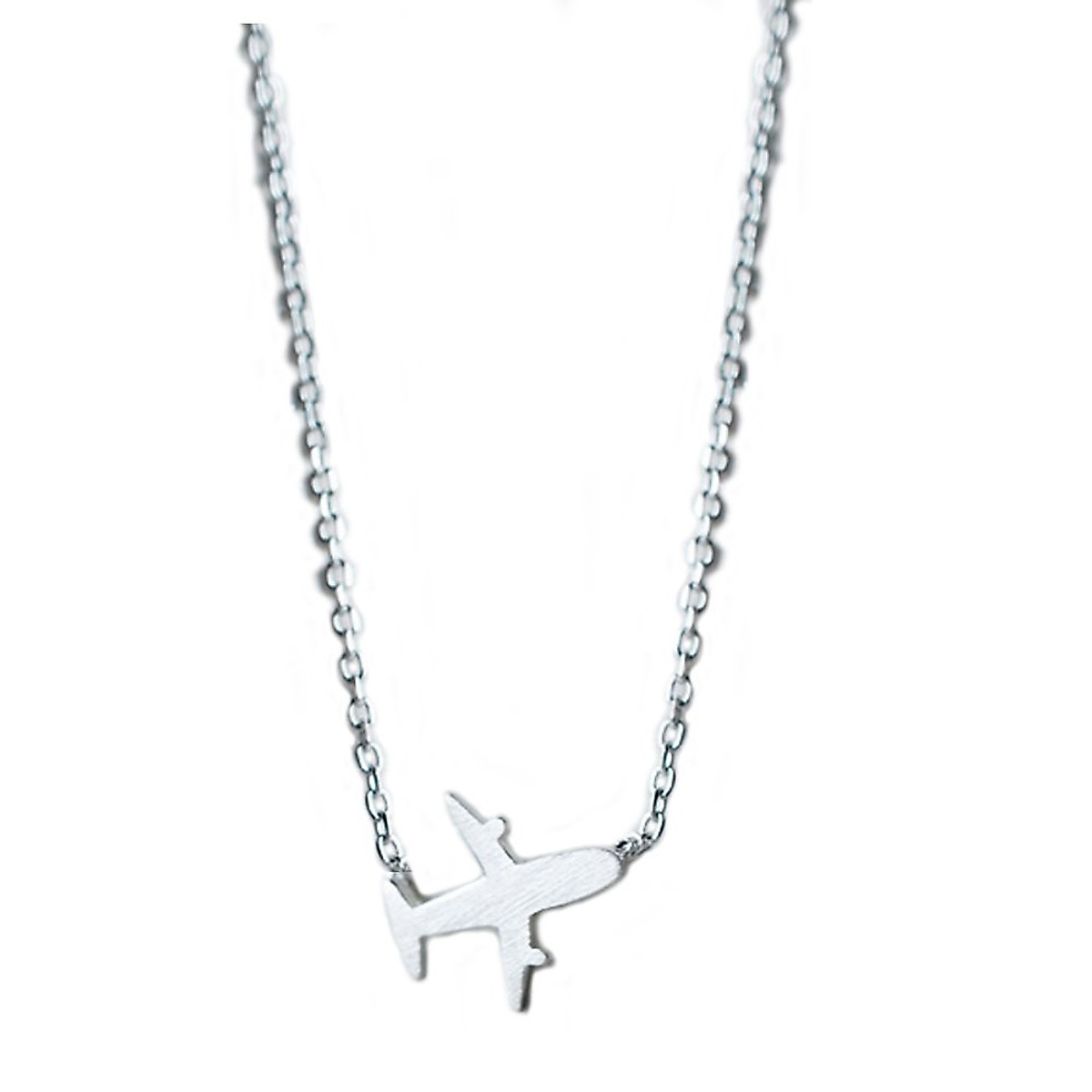 Helen de Lete Original Frosted Women's Airplane 925 Sterling Silver Collar Necklace