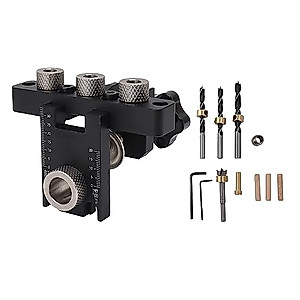 Dowel Drill Guide Kit, Aluminum Alloy Easy to Use 3 in 1 Pocket Hole Jig Kit for Furniture Assembly